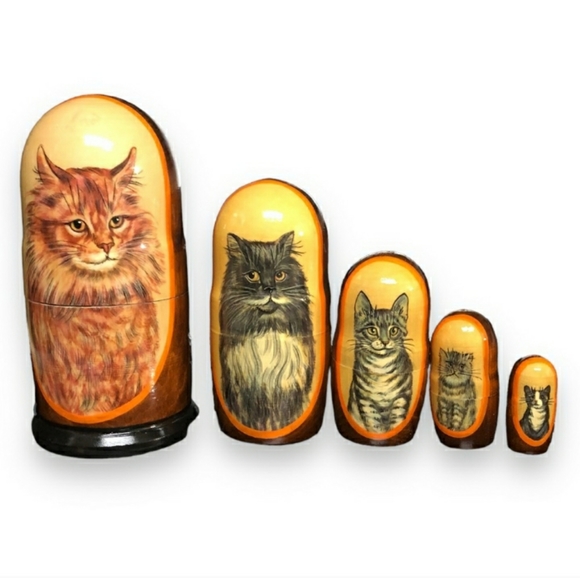 Art | Vintage Cats Nesting Dolls Matryoshka Wood Set Of 5item | Poshmark